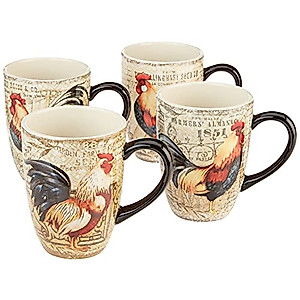 Certified International Gilded Rooster Set/4 Mug 20 oz., Assorted Designs,One Size, Multicolored,23652SET4