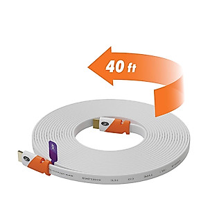 Flat Cable HDMI - 2.0 - High Speed HDMI Flat Wire, by Ultra Clarity - CL3 Rated - Audio Return Channel (ARC) 4K Ultra HD 2160p / Bandwidth up to 18Gbps / 3D HD 2 X 1080p Ready (40 feet 1-Pack)
