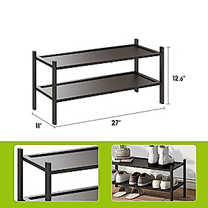 BMOSU 2-Tier Bamboo Shoe Rack Premium Stackable Shoe Shelf Storage Organizer for Hallway Closet Living Room Entryway Organizer(Black)