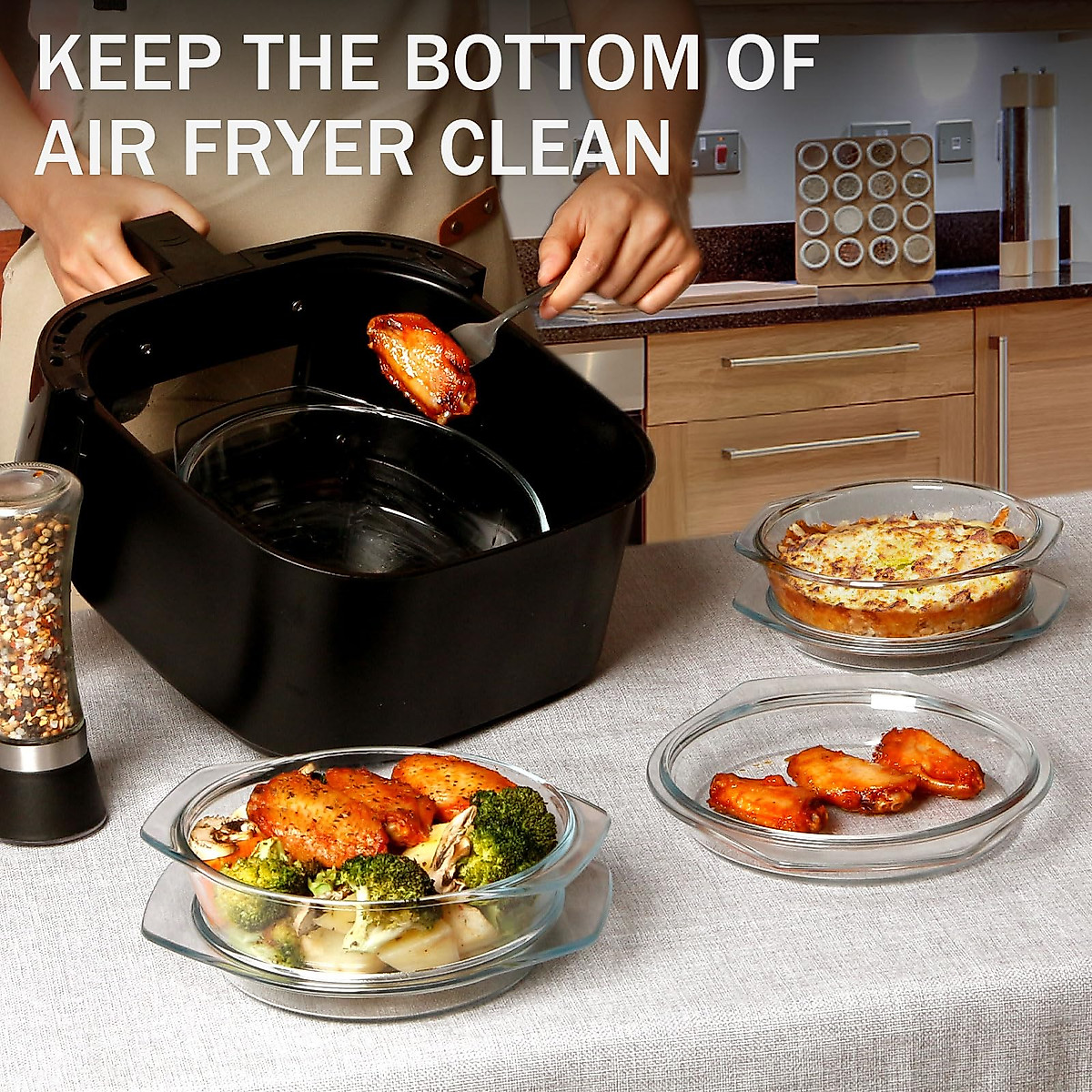 NUTRIUPS Round Glass Casserole Dish Set, Glass Casseroles Cookware with Glass Lid, Glass Casserole Dish With Lid(Set of 3-0.65L+1L+1.4L)