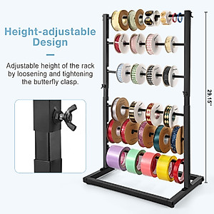 Aulin 6 Tier Large Capacity Ribbon Storage Organizer Rack - Metal Ribbon Spool Holder for Craft Ribbon Washi Tape Arts & Crafts Supplies, Ribbon Rack for Craft Room, Florist Arts Wrapping (Black)