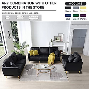 GEEVIVO 3 Seater Sofa for Living Room, Modern Velvet Upholstered Sofa Couches with Removable Tufted Back and Pillows Sofa with Metal Legs, Decor Furniture for Bedroom, Office, Apartment (Black)
