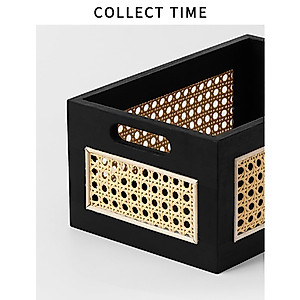 QRZLP Storage Basket, Wooden Bamboo Weaving Storage Basket Hand-Woven Desktop Storage Bins for Toys, Snacks, Office/Home Supplies, Cosmetics, etc. (S)