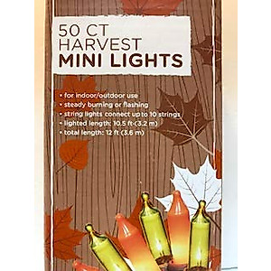 Harvest LED Fairy Lights Fall Mini Lights Amber Orange Golden Yellow Autumn Decor Fairy String Lights Indoor/Outdoor Halloween Parties Garden Patio Thanksgiving Fall Weddings 50 Lights 12 ft (1 Set)