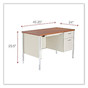Alera SD4524PC Single Pedestal Steel Desk, Metal Desk, 45-1/4w X 24d X 29-1/2h, Cherry/putty