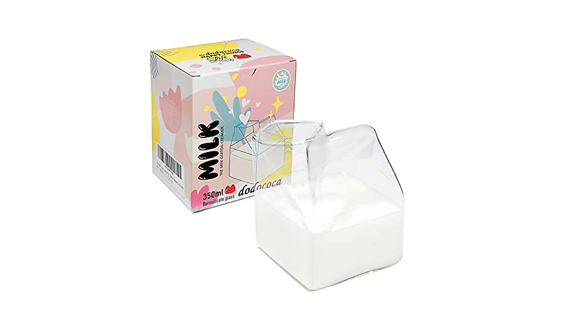 Glass Milk Carton Creamer Pitcher Cute Clear Kawaii Milk Carton Cup ...