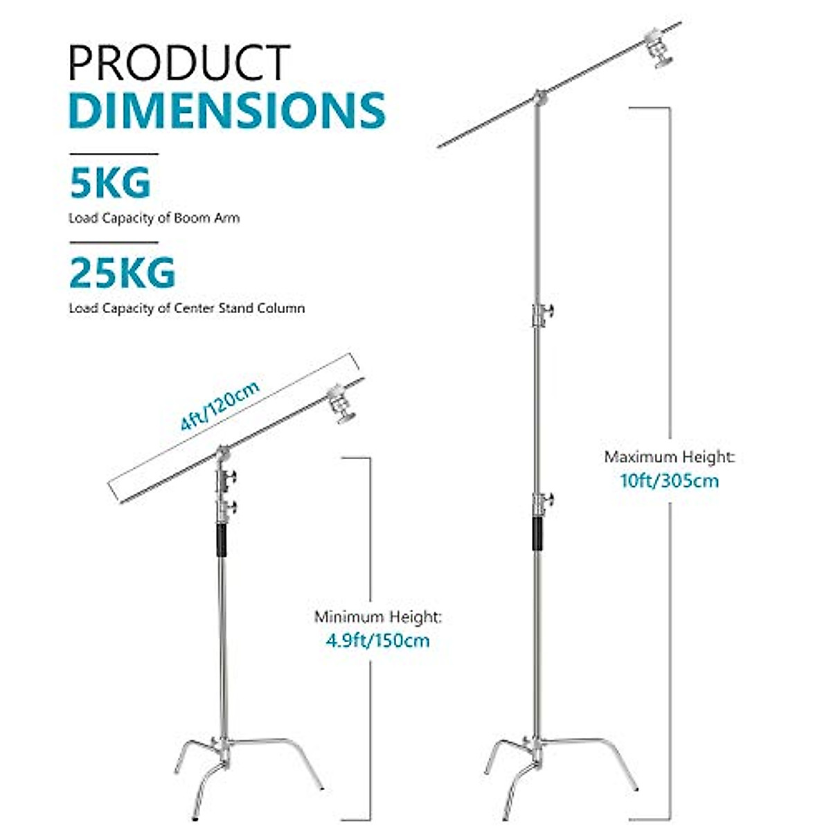 Neewer 10 Feet/3 Meters C-Stand Light Stand with 4 Feet/1.2 Meters Extension Boom Arm, 2 Pieces Grip Head and Carry Bag for Photography Studio Video Reflector, Umbrella, Monolight, etc (Basic Version)