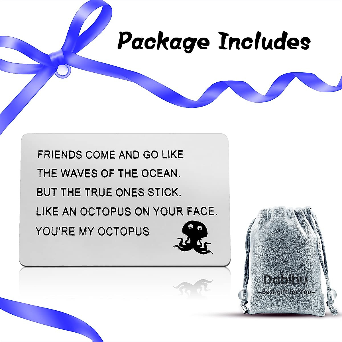 Dabihu Friendship Metal Wallet Card, Stainless Steel, 2.16 in x 3.39 in, Silver, Mother's Day