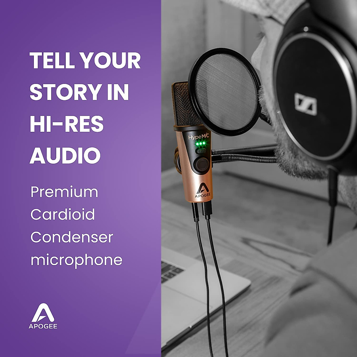 Apogee Hype Mic - USB Microphone with Analog Compression for Capturing Vocals and Instruments, Streaming, Podcasting, and Gaming