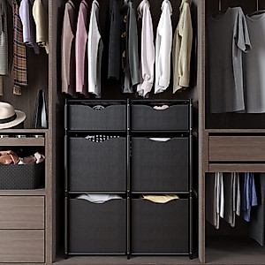 Dttwacoyh Closet Organizers and Storage Shelf Unit with 6 Storage Bins,Stackable Cube Storage Organizer,Drawer Organizers for Clothing,Book,Livingroom(Black)