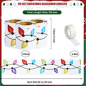 99 Feet Christmas Bulletin Board Borders Paper Light Bulb Scalloped Border Trim Christmas Classroom Border Decorations for Xmas Holiday Back to School Office Party Decor,3 Rolls(Classic Light Bulb)