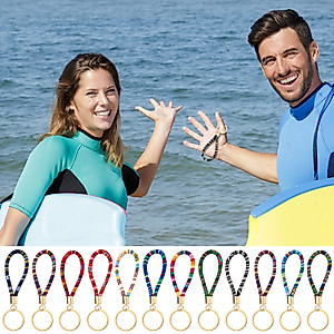 Junkin 24 Pcs Boho Surfer Key Chain with Golden Key-ring Bulk for Women Men Hippie Keychain Summer Festival Decorative Accessories Handmade Cute Keychain for Car Wallet Purse Holder