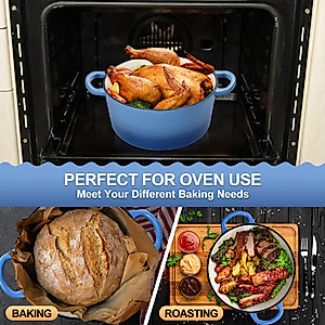 6 Quart Enameled Dutch Oven with Lid, P&P CHEF Cast Iron Dutch Oven Pot, Enamel Round Dutch Oven Cooking Pot for Braising, Stewing, Roasting, Baking, Various Stoves & Oven Safe, (Blue)