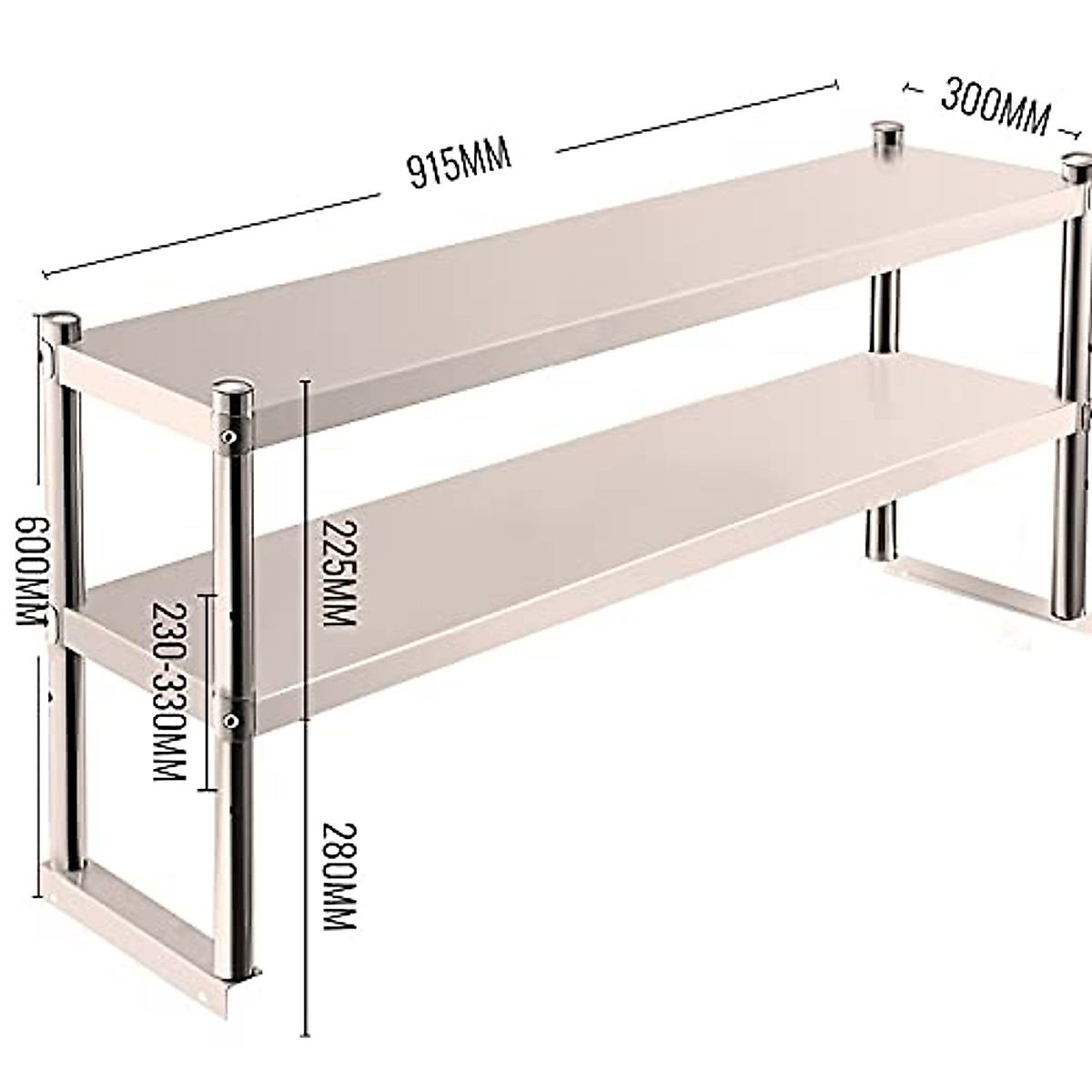 VEVOR Double Overshelf, Double Tier Stainless Steel Overshelf, 36 in. Length x 12 in. Width Double Deck Overshelf, Height Adjustable Overshelf for Prep & Work Table in Kitchen, Restaurant