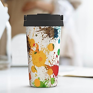 GTKSYNVE Reusable Coffee Mug with Lid and Handle, Abstract Paint Splashes Tumbler for Hot & Cold Drinks 16oz Stainless Steel Insulated Coffee Tumblers Double Wall Vacuum Thermal Cup