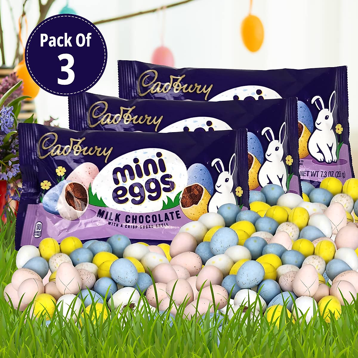 Cadbury Mini Eggs Easter Chocolates– 3-Pack Chocolate Milk Candy Bags for Kids, Holidays, Dessert Decorating – Premium Easter Candy Bulk Covered with Sugar Shells – Delicious Creamy Taste(7.3oz Bags)