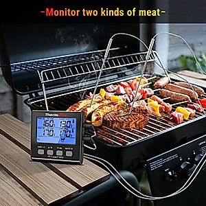 ThermoPro TP-17 Dual Probe Digital Meat Thermometer Large LCD Backlight Grill Food Thermometer with HI/Low Alert & Timer Mode, Smoker Kitchen Oven BBQ Thermometer for Cooking, Grilling Gifts, Black