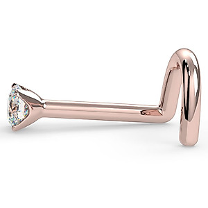 FreshTrends 2mm 0.03 ct.SI1-SI2 G-H tw Diamond 14K Rose Gold Nose Ring Twist Screw 20G I1