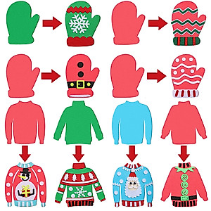 16 Pcs Christmas Sweater Foam Mitten Crafts, Christmas Tree Ornament Sets includes 8 DIY Ugly Sweater and 8 Mitten Foam Ornament Holiday Craft Kit Homemade Kits for Kids Home Activities