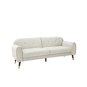 IULULU Velvet Sofa, 75 Inch Mid Century Modern Accent Couch, Upholstered Futon with Wood Legs, Beige