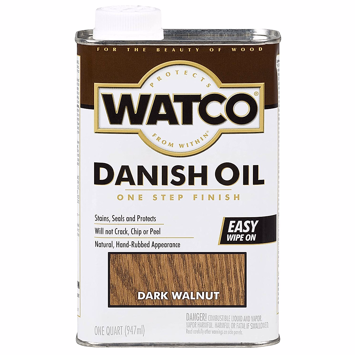 RUST-OLEUM, Quart, Dark Walnut Watco 242220 Danish Oil Wood Finish, Low VOC, 16 Fl Oz