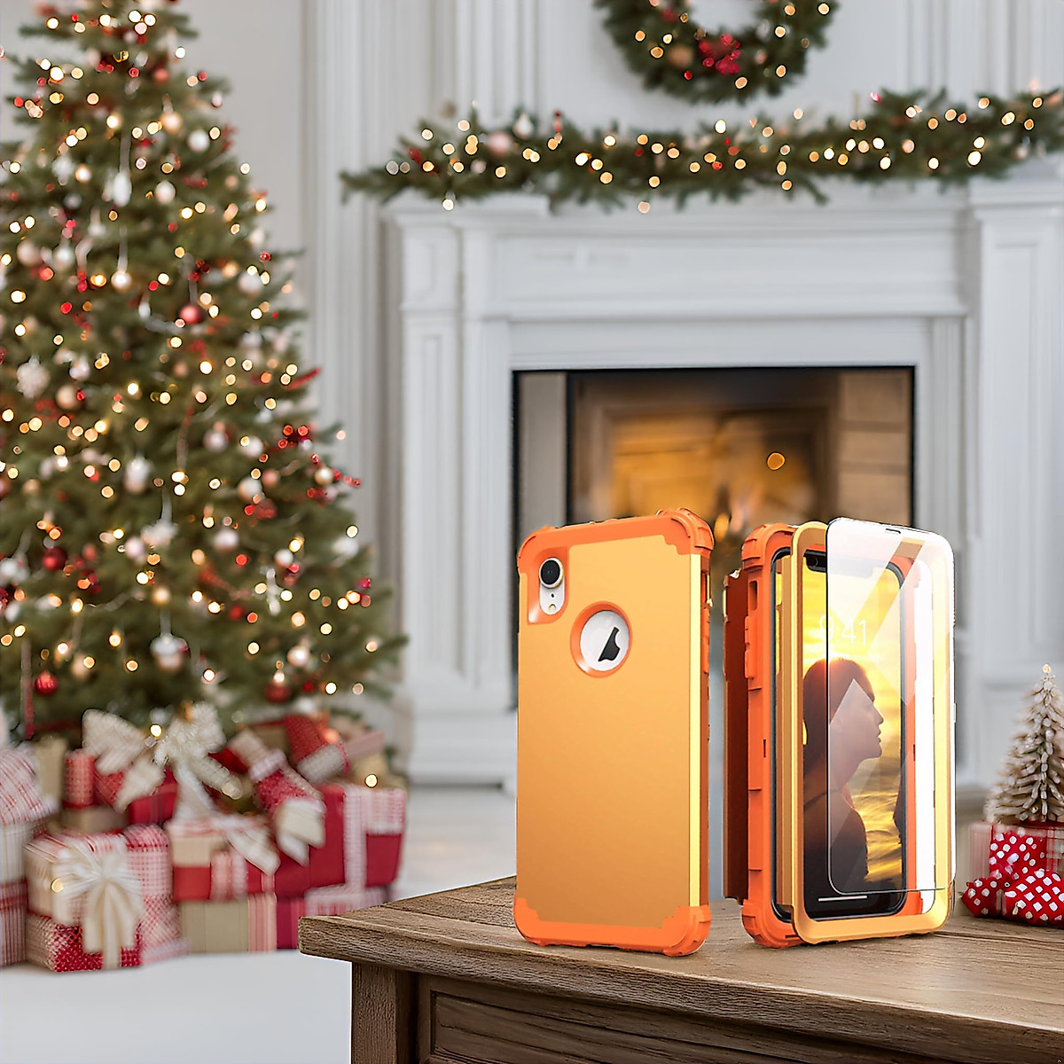 IDweel for iPhone XR Case, Case for iPhone XR Case with Screen Protector,3 in 1 Shockproof Slim Fit Hybrid Heavy Duty Hard PC Cover Soft Silicone Bumper Full Body Case,Sundial Yellow/Orange