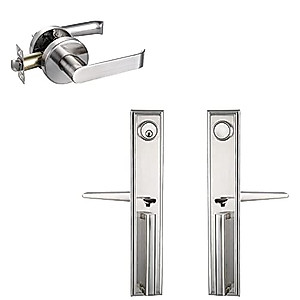 NEWBANG Single Cylinder Handleset Front Door Lock & Satin Nickel Door Handle Lever Modern Contemporary Handleset with Lever Lockset (Double Handleset, 1 Handleset + 1 Pack Door Lever, Satin Nickel)