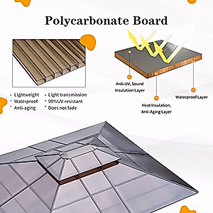 YOLENY 12'x14' Hardtop Gazebo, Outdoor Polycarbonate Double Roof Canopy, Aluminum Frame Permanent Pavilion with Curtains and Netting, Sunshade for Garden, Patio, Lawns