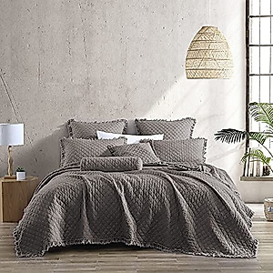 Brielle Home Ravi Stone Washed Solid Diamond Stitched Quilted Decorative Throw Pillow, 18"x18", Grey