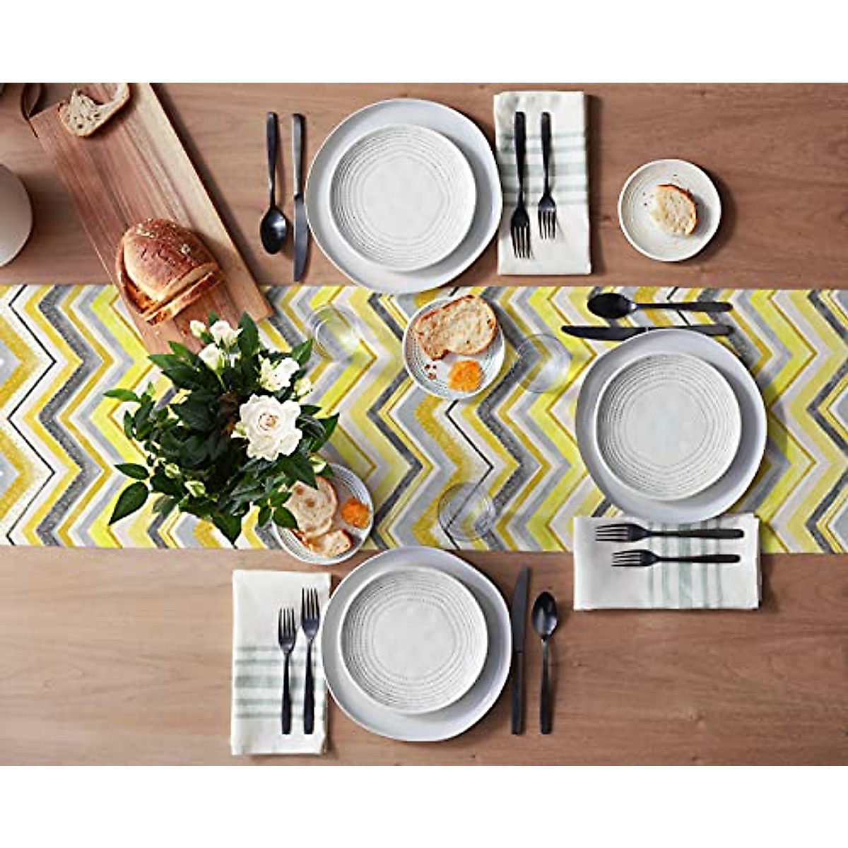 Big buy store Table Runner Geometric Chevron Zig Zag Stripe Cotton Line Table Covers for Dinner Kitchen Wedding Indoor and Outdoor Parties Nordic Design Yellow Table Setting Decor -13 x 36 inch