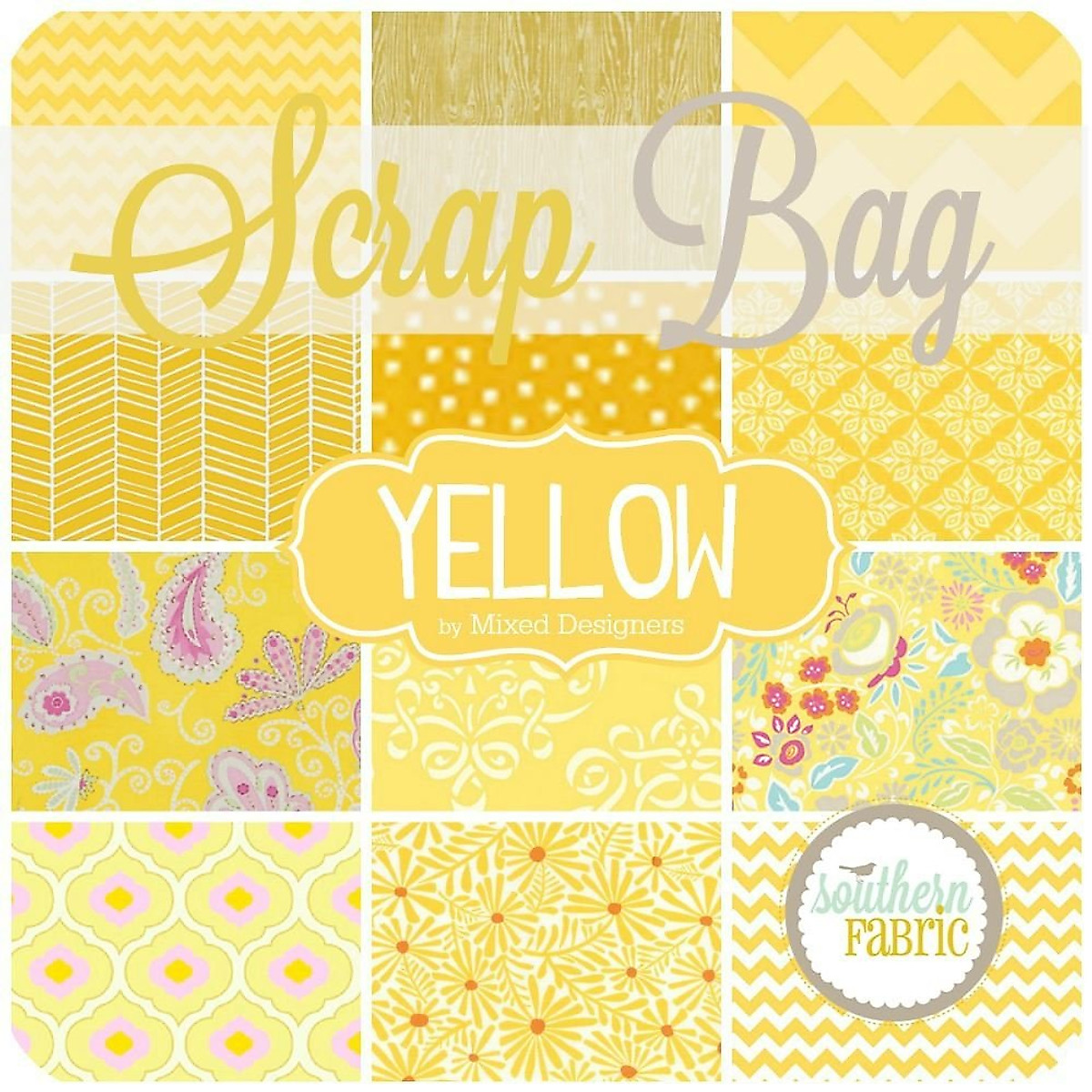 Southern Fabric Yellow Scrap Bag (Approx 2 Yards) by Mixed Designers DIY Quilt Fabric