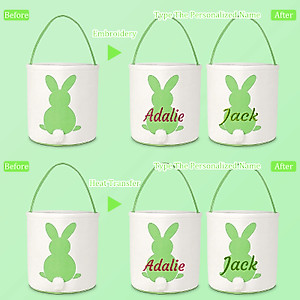 Amidaky Personalized Easter Bunny Basket for Kids Easter Canvas Basket with Handle Egg Bunny Bucket Green