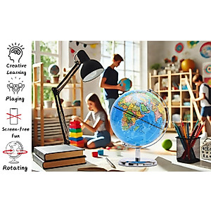 Exerz 8" World Globe Political Map - Educational Geographic Globe - Stainless Steel Arc and Base