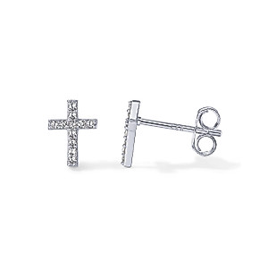 PAVOI 14K White Gold Plated Sterling Silver Earrings | Pave CZ White Gold Cross Earrings for Women