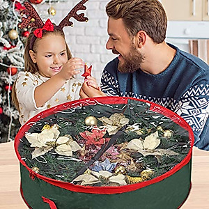 Primode Wreath Storage Bag 30" | Garland Wreaths Container with Clear Window for Easy Holiday Storage | Durable 600D Oxford Material (Green)