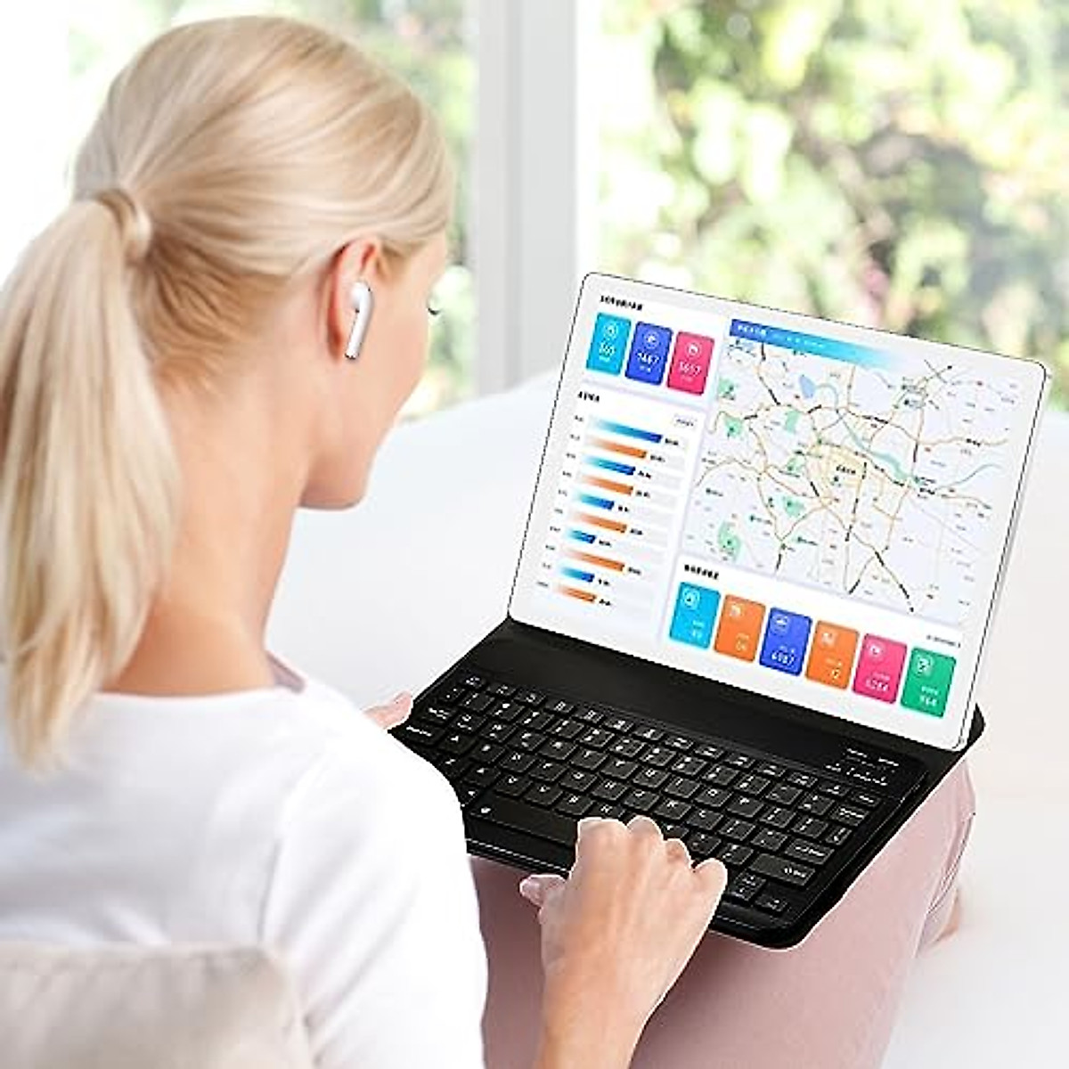 Luqeeg 2 in 1 Tablet, 10.1 Inch 4G LTE Tablet 8MP 20MP US Plug 100‑240V 8800mAh 5G WiFi with BT Mouse for Study for Android 12.0 (US Plug)