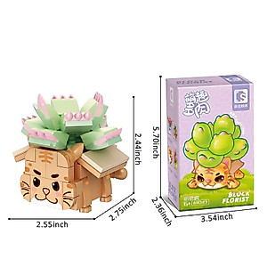 MEIEST Mini Succulent Bonsai Building Blocks Set,Creative Simulation Pot Plant Artificial Particle Flower Botanical Collection Construction Building Bricks Toy,Cute Home Decor (Tiger)