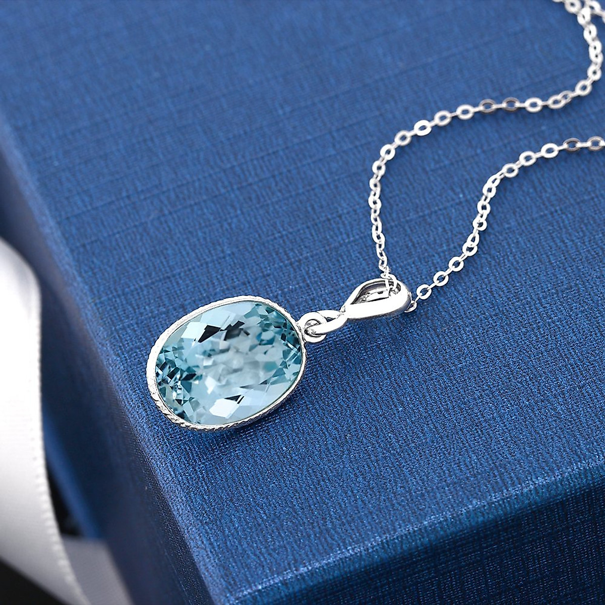 Gem Stone King 925 Sterling Silver Blue Topaz Pendant Necklace For Women | 7.00 Cttw | Gemstone Birthstone | 14X10MM Oval Shape | With 18 Inch Silver Chain