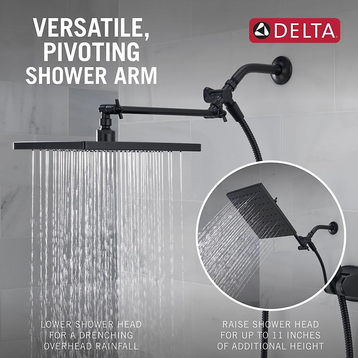 Delta Faucet 10-inch Raincan Shower Head and Hand Held Shower Combo, Black Square Shower Head, Rainfall Shower Head, Hand Shower, High Pressure Shower Head, 1.75 GPM Flow Rate, Matte Black 75527-BL