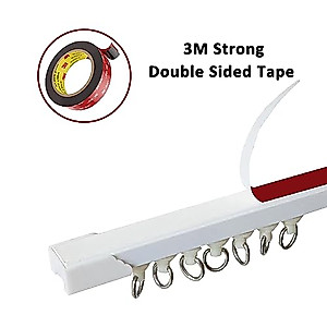 Self Adhesive Ceiling & Wall Curtain Track for Windows 12ft, No Drilling, Screws or Tools Curtain Rail for Bedroom, Shower, Closet and RV - Easy to Install Curtain Rod with Curtain Clips