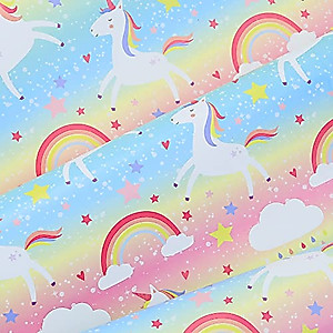 Birthday Wrapping Paper For Kids Girls Boys, Unicorn Design Gift Wrapping Paper for Birthday Baby Shower with 78.7 inches Ribbon, 4 Sheets Folded Flat 20x28 inches per sheet