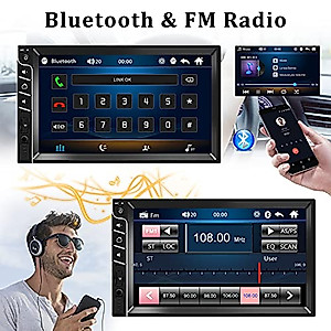 UNITOPSCI Double Din Car Stereo Receiver 7 Inch Touch Screen Bluetooth Hands-Free Car Radio with Backup Camera Remote Control Car MP5 Player FM AUX in USB TF Card Input Car Audio, Mirror Link