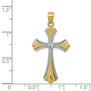 Diamond2Deal 14K Yellow Gold Diamond-cut Rhodium Plated Religious Crucifix Cross Pendant 33mm