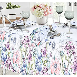 Newbridge Garden Breeze Easter Bordered Fabric Tablecloth - Sweet Pastel Spring Floral Easy Care Stain Resistant Fabric Tablecloth, 60” x 84” Oval