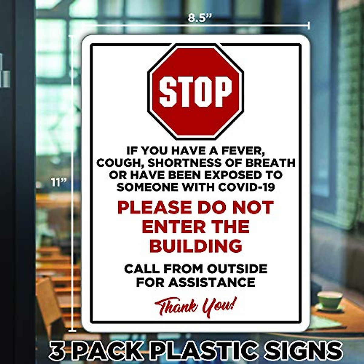 COVID 19 Signs for Businesses, Stop Sign If You Have Fever Cough or Shortness of Breath COVID 19 Signs, 8.5"x11" 3 Pack COVID Signs, Door Signs for Office COVID 19