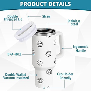 DIGTIA Stainless Steel Insulated Tumbler w/Handle & Straw, Baseball Double Wall Vacuum Travel Coffee Mug Cup w/Lid, Leak-Proof Sports Glove Sport Water Bottle,40oz