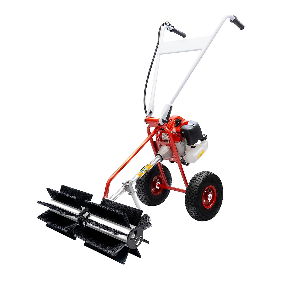Outdoor Walk Behind Sweeping Gas Power Broom, 1.7HP 43CC Powerful Device with 2-Stroke Petrol Engine for Clean Driveways and Sidewalks, Parks and Other Flat Surfaces,Air-Cooled System