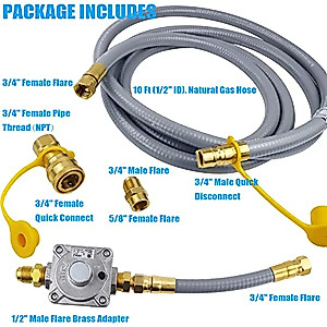 98523 10Ft 1/2" ID Natural Gas Conversion Kit Propane to Natural Gas,Natural Gas Quick Connect Hose and Regulator Only for monument Grills Model 41847NG 4-Burner Cabinet Style Natural Gas Grill