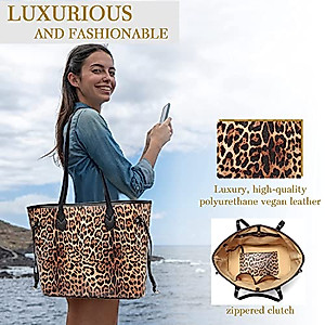 Daisy Rose Tote Shoulder Travel Bag & Matching Clutch PU Vegan Leather - Leopard