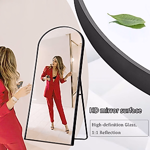 NeuType Arched Full Length Mirror, Large Arched Wall Mirror Floor Mirror with Stand, Full Body Dressing Mirrors Standing Hanging or Leaning Against Wall, Aluminum Alloy Thin Frame 65"x22", Black